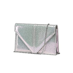 LAM GALLERY Sparkle Chain Crossbody Bag Bling Evening Clutch Purse for Wedding Party Shiny Shoulder Handbag (Reflective Silver)