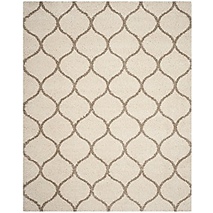 SAFAVIEH Hudson Shag Collection Area Rug - 10' x 14', Ivory & Beige, Moroccan Ogee Trellis Design, Non-Shedding & Easy Care, 2-inch Thick Ideal for High Traffic Areas in Living Room, Bedroom (SGH280D)