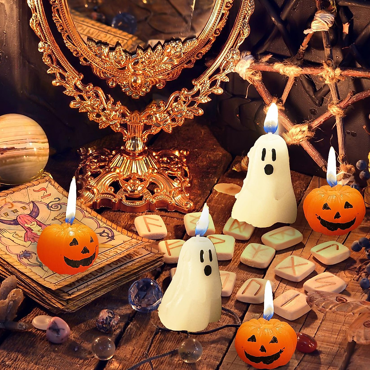 10 Pcs Halloween Ghost Candles Pumpkin Candles, Cute Halloween Candles Thanksgiving Fall Candles Handmade Wax Burning Candles for Halloween Party Decorations Ghost Decor