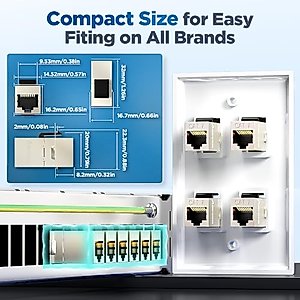 AMPCOM CAT7 Inline Coupler RJ45 STP Keystone Jack, Shielded Female to Female Feedthrough Ethernet Module- 10 Pack