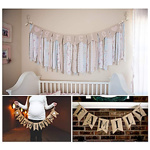 34Pcs Burlap Banner Adjustable Flags DIY Banners for Baby Shower, Party, Wedding and Birthday, 5 x 7 inch