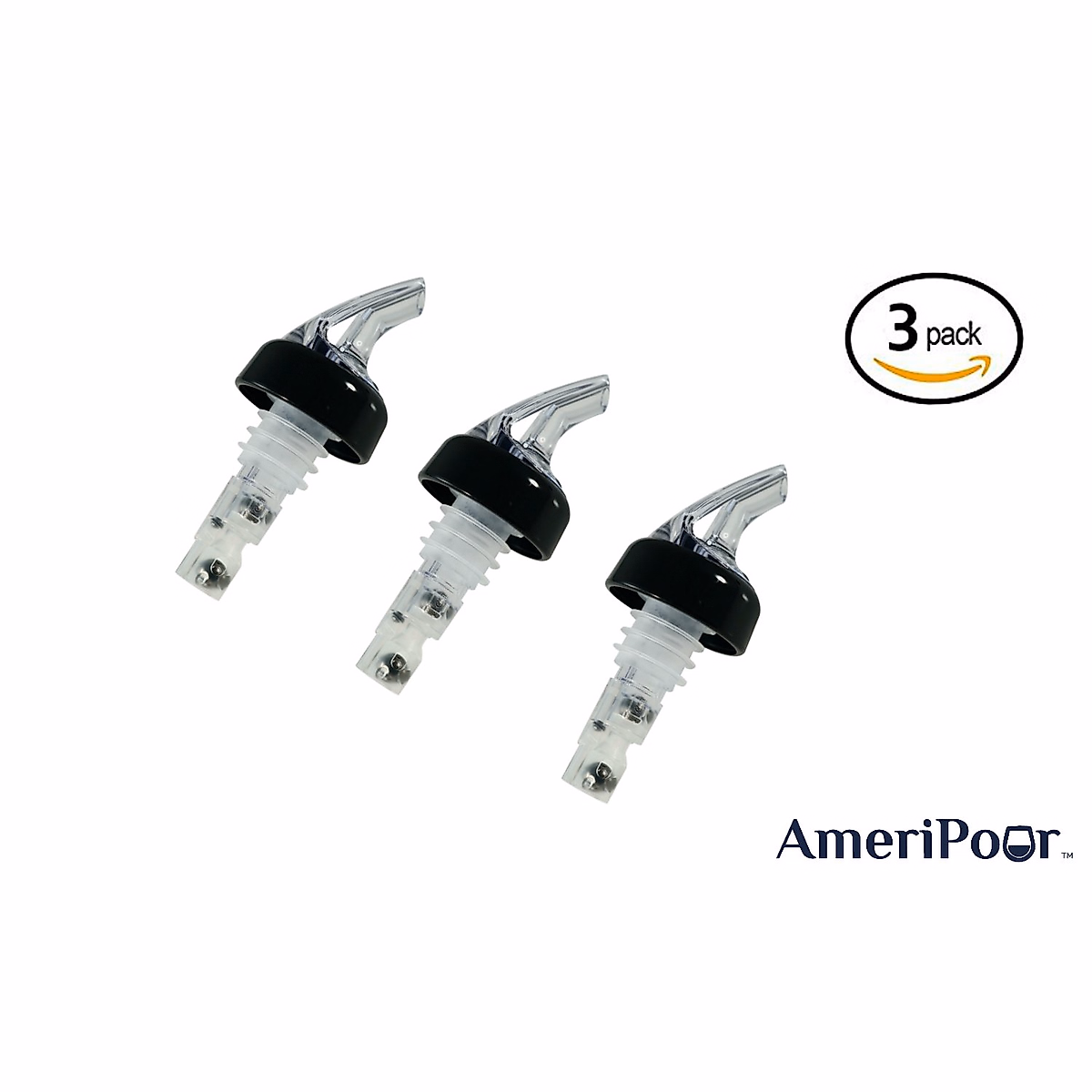 AmeriPour - Measured Pourer - Liquor Bottle Pourers - Collared - (3pk) Made 100% In The USA. Bar Spouts That Don't Leak - No Cracks, Just A Perfect Cocktail Pour Everytime. Great for Wine Too! (1oz)