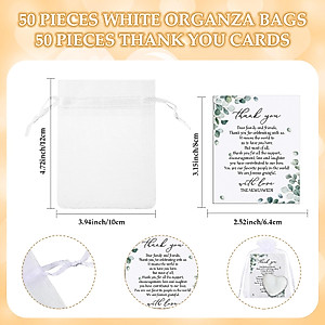 Threlaco 100 Sets Wedding Gifts for Guests Heart Shaped Candles Mini Candles Wedding Candle Gifts for Guests Thank You Cards and Organza Bags for Wedding Party Favors