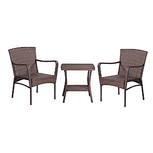 WIDELUCK 3 Pieces Furniture Outdoor Patio Conversation Bistro Set, Modern Bistro Rattan Chair Conversation Sets Seating Group Furniture with Coffee Table for Yard, Backyard (Basic Rattan Chair)
