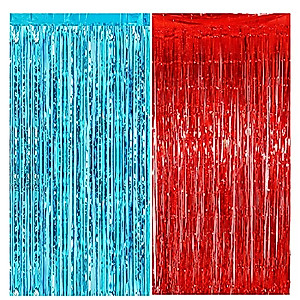 Dr Seuss Cat in The Hat Birthday Party Decorations/Dr Seuss Baby Shower/Thing One and Thing Two Birthday/Red Blue Fringe Foil Curtains Backdrop Circus Carnival Party/Nurse Graduation Deorations