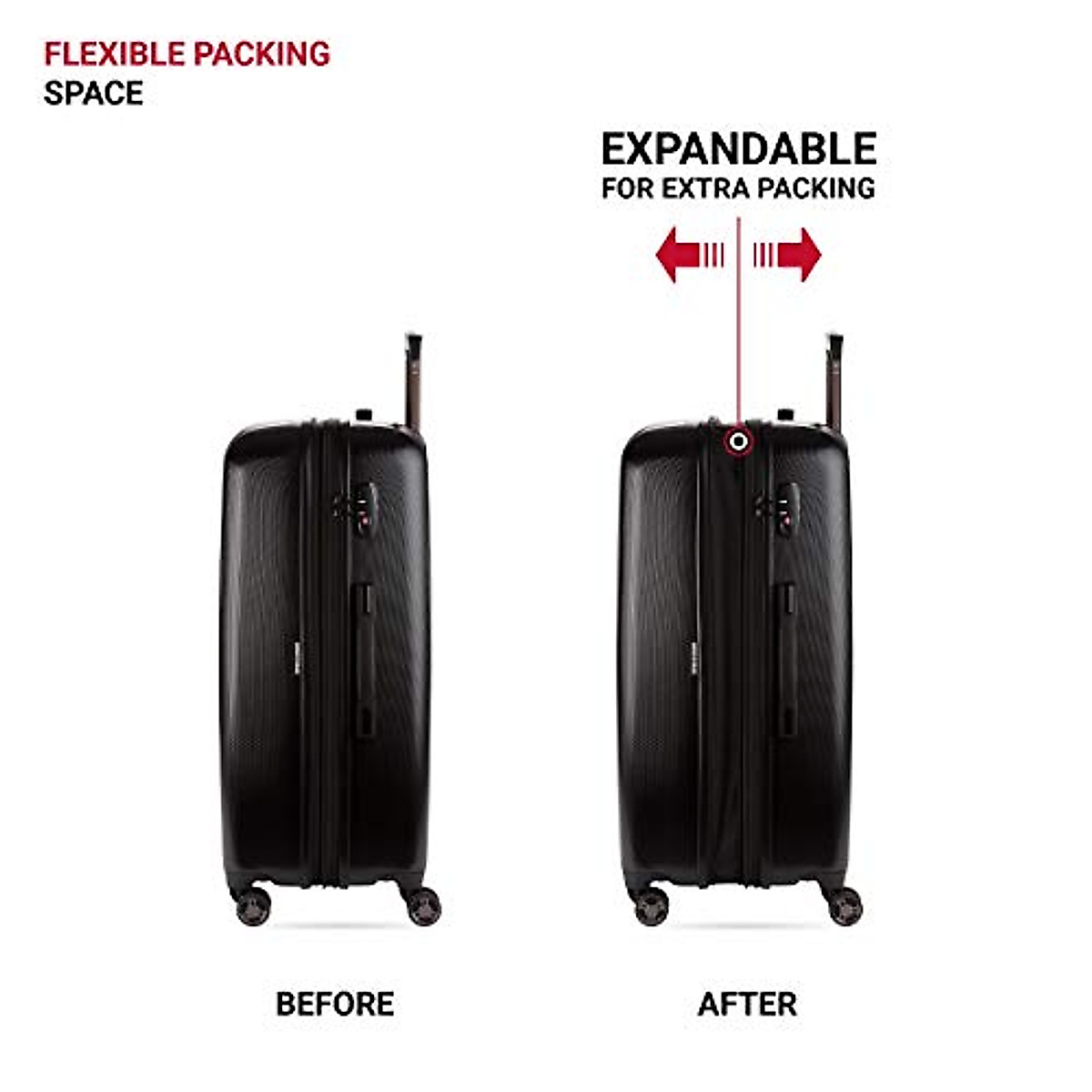SwissGear 7272 Energie Expandable Hard-Sided Luggage With Spinner Wheels & TSA Lock, Black, 27”
