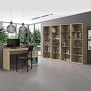 Techni Mobili Expandable Desk with Storage Drawers & Open Shelf - Expands from 47 Inch to 57 Inch - Pine Computer Desk with Printer Space - Modern Home Office Table with Drawers Blanco Collection