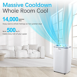 Sinlaku Portable Air Conditioner, Dehumidifier, Fan, for Rooms up to 450 sq ft Enabled 14,000 BTU (10,000 BTU SACC) With Remote Control, Portable 3-in-1 Air Cooler