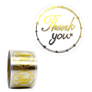 Thank You Stickers Roll 500 PCS Bokinyoung Round Transparent Gold Glitter Foil Seal Stickers 1.5 Inch Thank You Labels for Business