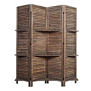 Proman Products Rancho Shelf 4 Panel Room Divider FS17191, Folding Screen, Privacy Screen, Room Partition, Paulownia Wood, (Max Extend with Shelves) 47" W x 11" D x 67" H, Rustic Brown