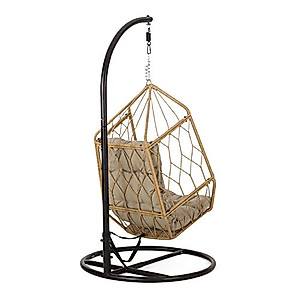 Christopher Knight Home Allegra Outdoor Hanging Chair with Stand, Light Brown + Tan + Black
