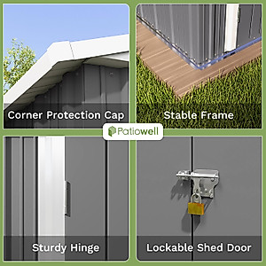 Patiowell 8x6 FT Outdoor Storage Shed, Metal Tool shed & Outdoor Storage with Lockable Doors & Air Vents, for Backyard Garden Patio, Gray