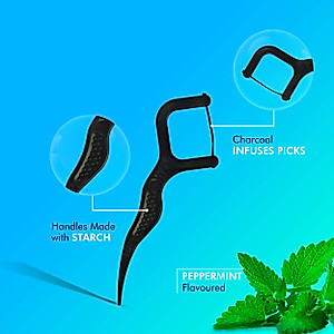 Dental Guru Charcoal Dental Floss Picks - Refreshing Peppermint Flavor - Biodegradable Handles for Sustainable Oral Care - Removes Plaque, Tartar & Prevents Bad Breath - Pack of 12 (75 Count/Pack)