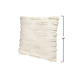 Creative Co-Op White Cotton Embroidered Lines of Decorative Fringe Pillows, 1 Count (Pack of 1)