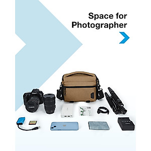 BAGSMART Camera Bag, Small Camera Case with Tripod Holder, Compact Camera Shoulder Bags for DSLR/SLR/Mirrorless Cameras, Waterproof Crossbody Camera Bag Women Men, Khaki