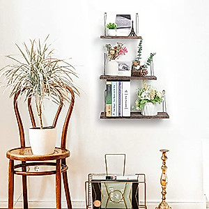 MITIME Floating Shelves Set of 3 Rustic Solid Wood Floating Shelf Wall Storage Shelves for Living Room, Bedroom, Bathroom, Kitchen Laundry, Office (Retro Color L+M+S)