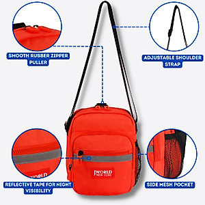 J World New York Crux Mini Crossbody Bags for Women and Men – 5.9 x 3.5 x 7.9 Inch Sling Bag with Adjustable Shoulder Strap – Modern Cross Body Bag with Zippered Front Pocket – Front Reflective Tape (WARM RED)