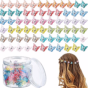 100 Butterfly Hair Accessories for Women - Mini Clips with Box, 90s Retro Style (Clear Color)