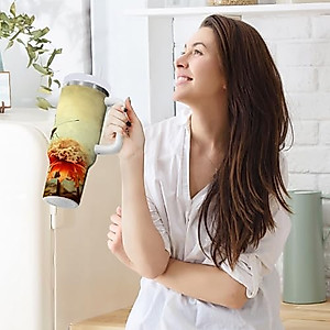 Jihqo Old Grungy Butterfly 40 oz Stainless Steel Vacuum Insulated Tumbler with Handle and Straw Lid, Leakproof Water Bottle Double Wall Travel Mug Coffee Cup, Cupholder Friendly