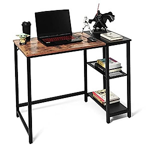 CAPHAUS Computer Desk, 40 Inch Home Office Desk, Study Writing Desk with 2-Tier Storage Shelves, Simple Industrial Modern Laptop Workstation with Splice P2 Grade Wooden Board, Rustic Oak and Black