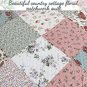 Cozy Line Home Fashions Floral Real Patchwork Green Peach Scalloped Edge Country 100% Cotton Quilt Bedding Set, Reversible Coverlet Bedspread (Celia, King - 3 Piece)