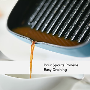 KitchenAid Enameled Cast Iron Square Grill and Roasting Pan, 11 Inch, Blue Velvet