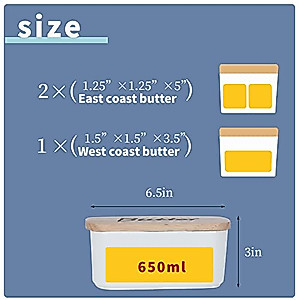 Ceramics Butter Dish with Wooden Lid- Large Covered Butter Holder for Countertop, Butter Keeper Container Perfect for Holds 2X 4oz West/East Coast Butter, White
