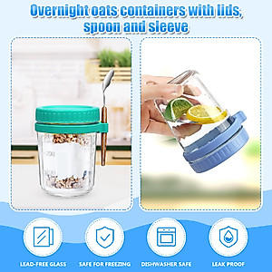 6 Pack Overnight Oats Containers with Lids and Spoon, 10 oz Glass Mason Jars with Sleeve Airtight Oatmeal Container with Measurement Marks Chia Pudding Jars with Lids for Milk Cereal Fruit Meal Prep