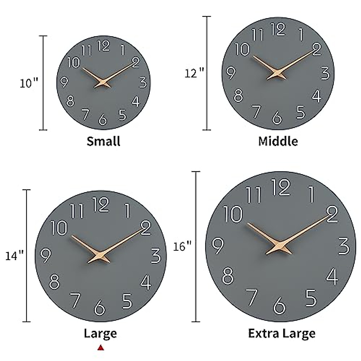 Mosewa Wall Clock 14 Inch Wall Clocks Battery Operated Silent Non-Ticking, Simple Modern Wood Clock Decorative for Bedroom, Living Room, Kitchen, Home Office (Gray)