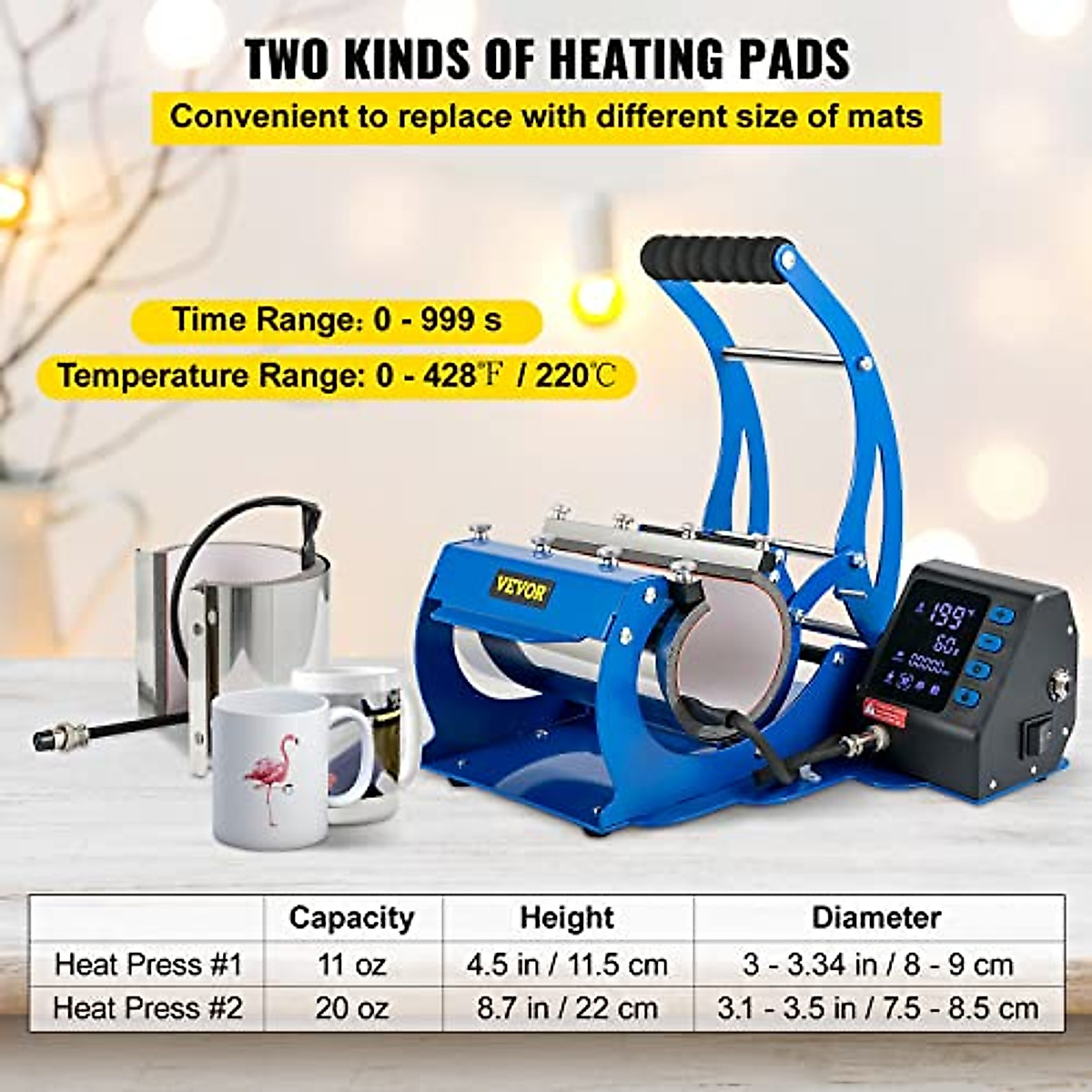 VEVOR Mug Heat Press, 20oz Tumbler Heat Press Machine, LCD Cup Press Machine with 2 Detachable Transfer Sublimation Mats for 11oz-20oz, DIY Presser for Coffee Skinny Tumblers, Silica-Gel Printing