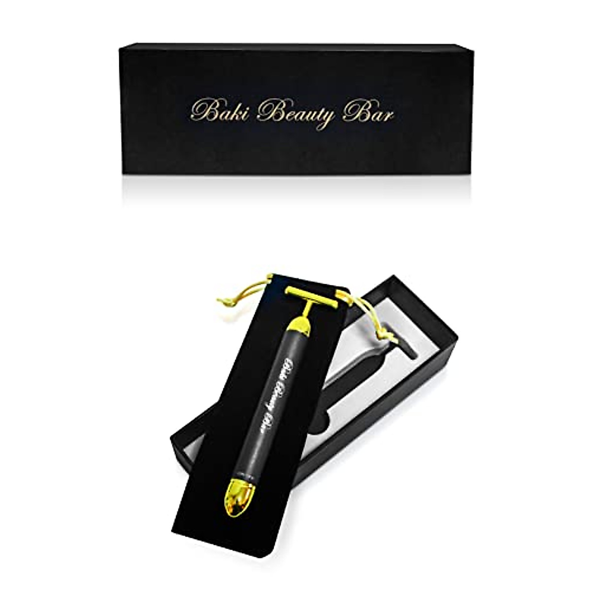 Baki Beauty Bar Electric Face Massager - T-Shape Face Tool for Skin Care - Easy to Use - Black Gold bar - Anti-Aging face Lifting Beauty Product