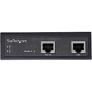 StarTech.com Industrial Gigabit Ethernet PoE Injector - 30W 802.3at PoE+ Midspan 48V-56VDC DIN Rail Power Over Ethernet Injector Adapter - -40C to +75C Cameras/Sensors/WiFi Access, TAA (POEINJ30W)