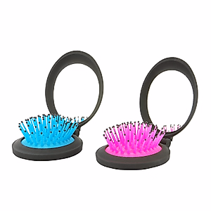 NuAngela Travel Hair Brush With Mirror Compact Pocket Size, Folding Mirror Mini Pop Up Hairbrush Set,Pocket Brush Hair Massage Comb Easy Keep in Purse Car Gym Bag Locker (2 Pieces)