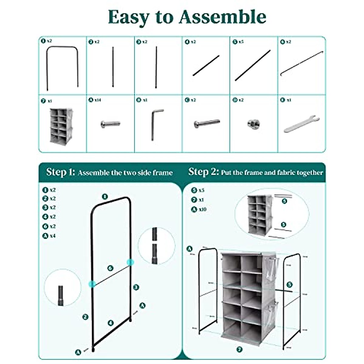 MULISOFT Shoe Cubby, Stackable Shoe Cubby Storage with 8 Pockets, 10-Cube Shoe Organizer Cubby with Top Storage and Handle, Shoe Rack for Closet, Small Space, Entryway, Bedroom, Dorm