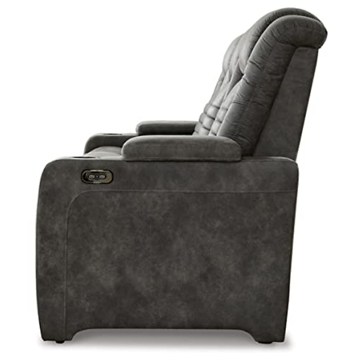 Signature Design by Ashley Soundcheck Contemporary Faux Leather Tufted Power Reclining Sofa with Adjustable Headrest, Gray