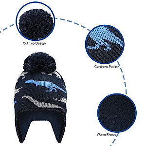 Boys Winter Hat Mitten Gloves Set Toddler Warm Beanie Earflap Baby Knit Fleece Lined Hat (Navy Blue,4-5 Years Old)