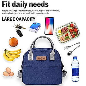 EASTVIO Insulated Lunch Bags Large Reusable Tote Cooler Box with Adjustable Removable Shoulder Strap and Pocket for Women/Men/Picnic/Work/School/Travel,Blue