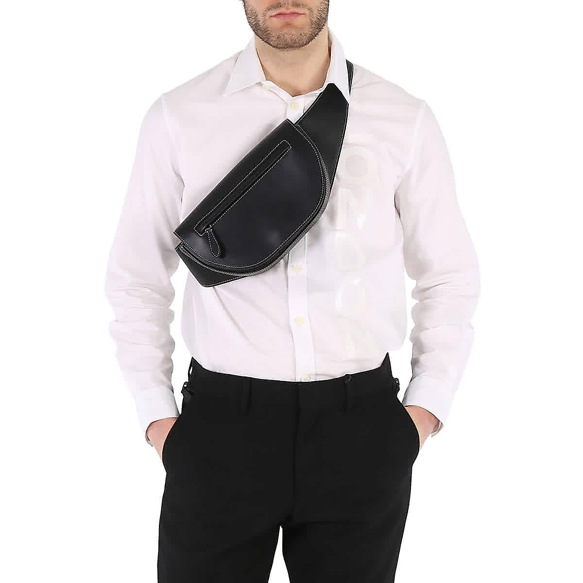 Burberry Men's Black Small Topstitched Leather Olympia Bum Bag