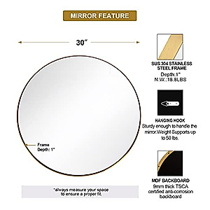 ANDY STAR Round Gold Mirror, 30'' Brass Mirror with Brushed Gold Frame, Wall Mounted Stainless Steel Metal Frame Round Mirror for Bathroom, Living Room, Bedroom