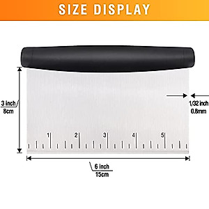 Elyum Bench Scraper 6 Inch Stainless Steel Dough Scraper with Contoured Grip Dough Cutter with Measuring Markings Multipurpose Food Scraper for Pastry Dough Pizza Cake Bread