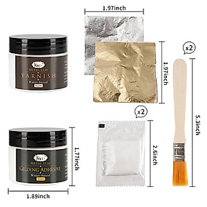 KINNO Epoxy Gilding Adhesive Glue Set, 50ml Gold Leaf Glue,50ml Gilding Varnish and 100 Sheets 5cm Gold Leaf,and 100 Sheets Silver Leaf
