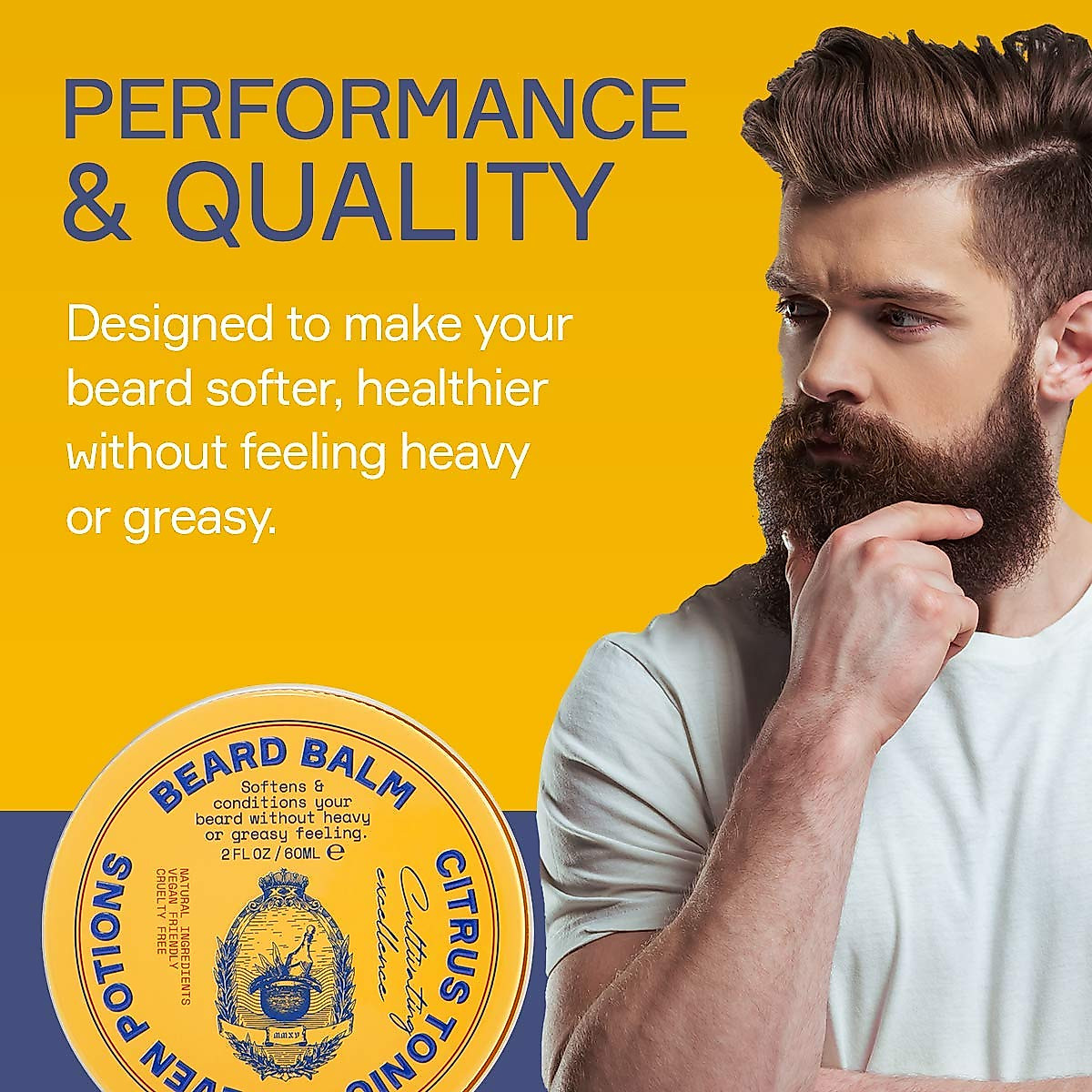 SEVEN POTIONS Beard Balm for Men — Conditioning Beard Softener to Nourish Skin, Facial Hair, and Stop Beard Itch — All-Natural, Vegan, Cruelty Free — Citrus Tonic (2 FL OZ)