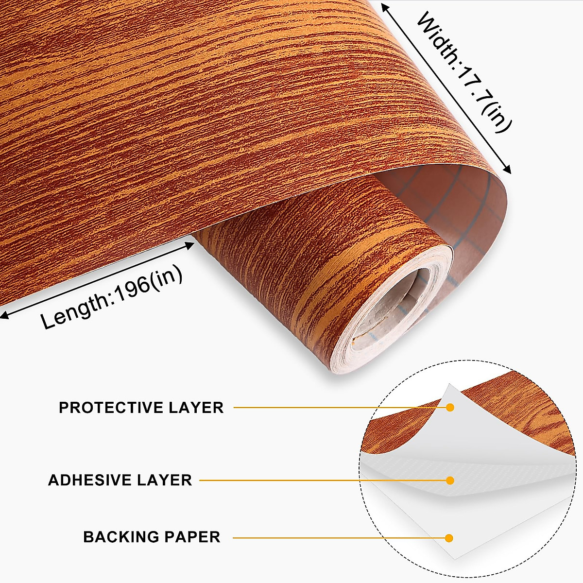 HATOKU 17.7" x 196" Brown Wood Peel and Stick Wallpaper, Contact Paper for Cabinets PVC Self Adhesive Wallpaper for Desk Drawer Shelf Liner