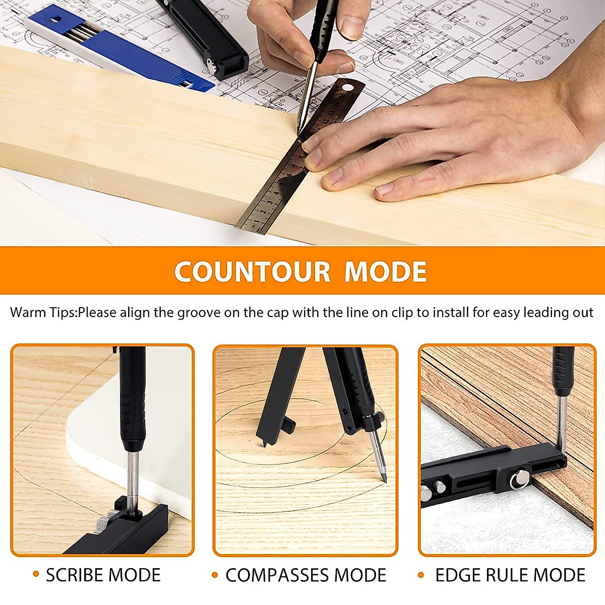 Saker Multi-function Scribing Tool- Construction Pencil- Aluminum Alloy Scribe Tool with Deep Hole Pencil,DIY Woodworking Scribe Gauge Scriber Line Maker Measuring Tool,Multifunctional Tools