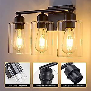 GZDEZCL Bathroom Vanity Light Fixtures, 3-Light Bathroom Wall Light Matte Black Bathroom Wall Lamp Modern Wall Sconce Lighting with Clear Glass Shade for Mirror Bedroom Powder Room Hallway(17.7 Inch)