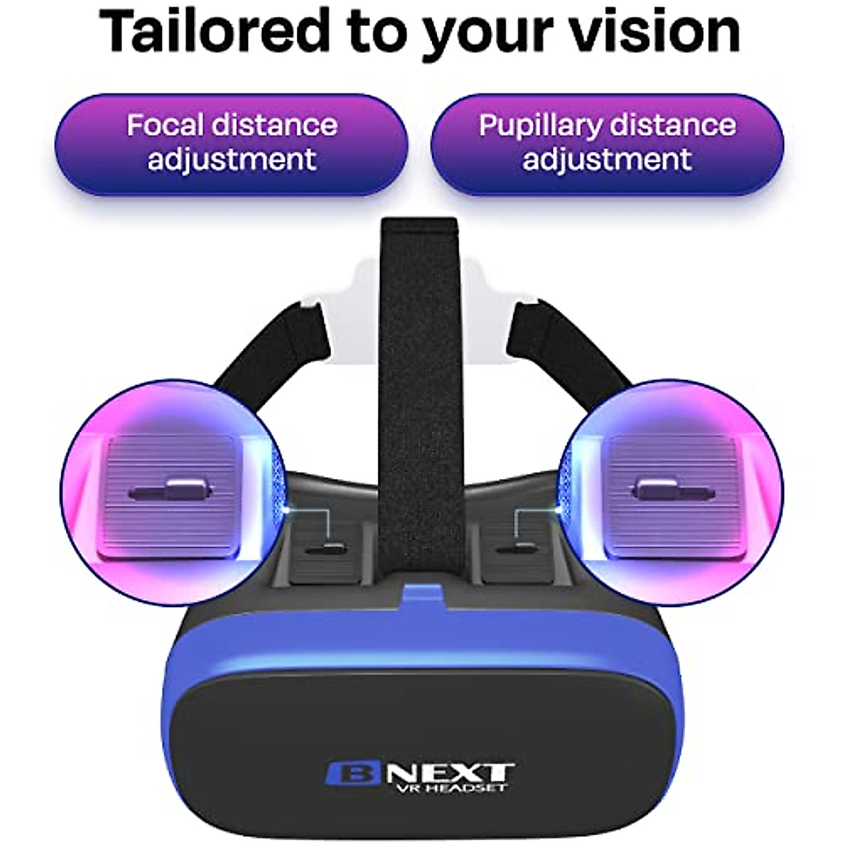 Bnext VR Headset Compatible with iPhone & Android Phone - VR Headsets - Universal Virtual Reality Goggles for Kids and Adults - Cell Phone VR Headsets - Soft & Comfortable New 3D VR Glasses (Blue)