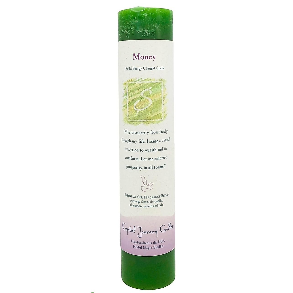 7" x 1.5" Herbal Pillar Magic Candles (Money) Reiki Energy Charged Vegan Candles with Inspirational Labels, Set of 3