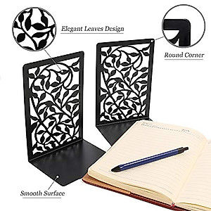 Premium Black Infinite Leaves Bookends - Heavy Duty Book Ends for Bookshelf, Metal Decorative Book Ends for Home Office Heavy Books, Book Shelf Holder, Home Decorative, Book Stoppers, Book Holder