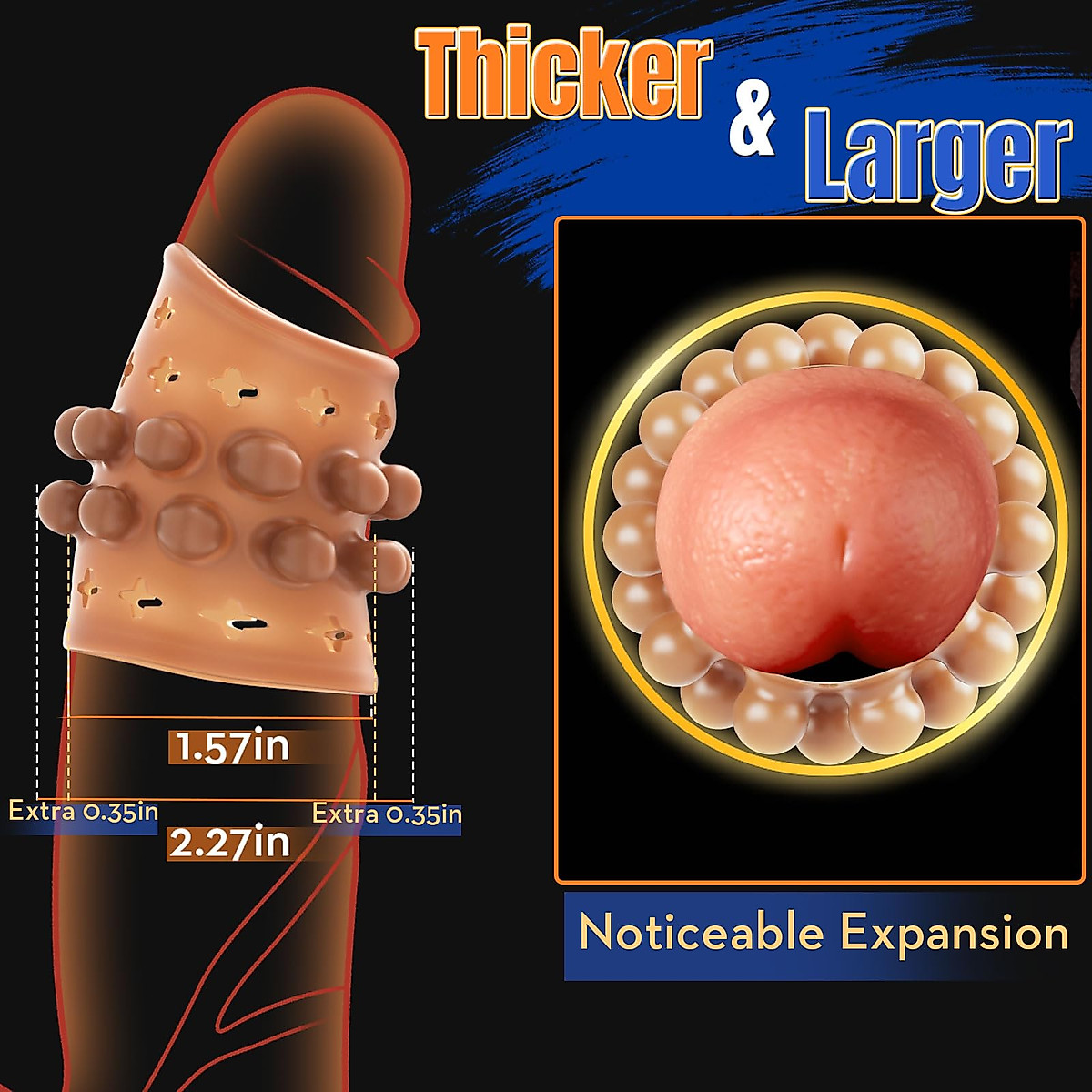 2Pcs Penis Sleeve for Mens, Semi-covered Penis Enlarger Ring Penis Extender with 360° Beads for Couples Sex Toys, Ultra-Soft Stretchy Reusable Cock Sleeve, Adult Toys for Sexual Pleasure