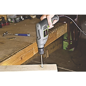 Genesis 4.2 Amp Corded Drill Variable Speed Reversible Electric with 3/8-Inch Keyless Chuck, Belt Clip, Rubberized Grip, Lock-On Button and 2 Year Warranty (GD38B)